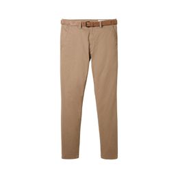 Tom Tailor Denim Herren Chino Hose mit G&uuml;rtel, braun, Uni, Gr. 34/34