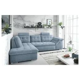 Ecksofa ED EXCITING DESIGN "Oman L-Form" Sofas Gr. B/H/T: 283cm x 101cm x 193cm, Microvelours, Ottomane links, blau (denim) mit Bettfunktion, Bettkasten, Armteilverstellung, Kopfstützen