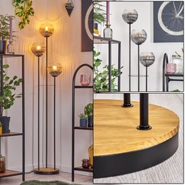 hofstein Koyoto Stehleuchte Glas 15 cm Holz dunkel, Schwarz, 3-flammig