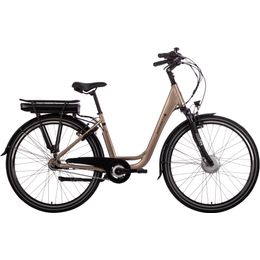 E-Bike SAXONETTE "City Plus" E-Bikes Gr. 45cm, 28 Zoll (71,12cm), goldfarben (champagner) Pedelec, Elektrofahrrad für Damen u. Herren