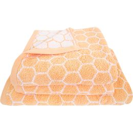 Handtuch Set Dyckhoff "Pure Natural Honey" Handtücher (Packung) Gr. 3 St., Waben, rot (coral) 2 Handtücher (50x100cm), 1 Duschtuch (70x140cm)