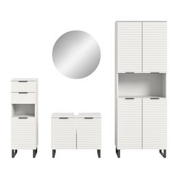Badmöbel-Set Welltime "Litica, Breite 205 cm, hochwertige Rillenfräsung, Metallkufen", weiß, B:205cm H:193cm T:34cm, Kastenmöbel-Sets, Unterschrank, Waschbeckenunterschrank, Spiegelschrank, Hochschrank