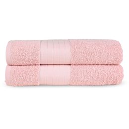 Badetuch Good Morning "Uni" Handtücher (Packung) Gr. B/L: 70cm x 14cm, 2 St., 2 pack, rosa (hell rosa) 100% Baumwolle, Walkfrottee, Bordüre, 500 GSM, Weich, Einfarbig, Creme