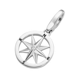 Charm-Einhänger Giorgio Martello MILANO "Kompass mit Zirkonia, Silber 925" Charms weiß Damen