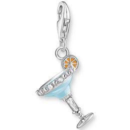 Charm-Einhänger Thomas Sabo "Cocktail blau, 1930-041-7", blau (silberfarben, weiß, hellblau, orange, weiß), Charms, Damen, Silber 925 (Sterlingsilber), mit Zirkonia (synth.)