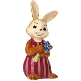 Osterhase Goebel "Vergiss mich nicht", bunt, B:5,5cm H:5cm T:12cm, Steingut, Dekofiguren, Sammelfigur, Hasenjunge mit Vergissmeinicht