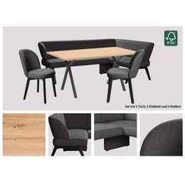 Eckbankgruppe Home Affaire "Aretha Essecke, Sitzgruppe, Eckbank, Küchenbank" Sitzmöbel-Sets Gr. B/H/T: 215cm x 87cm x 150cm, langer Schenkel links, schwarz (jet black + schwarz) Esszimmer Sitzgruppe, Tisch, Stühle und Bank gepolstert, Nosagfederung