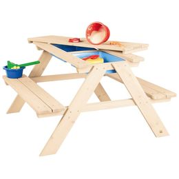 Wasserspieltisch Pinolino "Matsch-Nicki" Wasserbahnen Gr. B/H/L: 88cm x 52cm x 88cm, beige (natur, blau) Kinder BxLxH: 88x88x52 cm