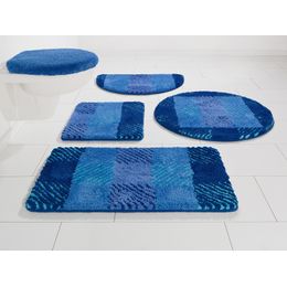 Badematte my home "VENJA" Badematten Gr. rund (Ø 80cm), Polyester, blau mehrfarbig, kariert, Badteppich, auch als 3 teiliges Set erhältlich