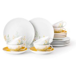 Teeservice Seltmann Weiden "Geschirr-Set, 18 Teile, Liberty Meadow Grasses, klein" Geschirr-Sets weiß (weiß, curry) mit Gräsermotiv, Made in Germany