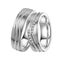 Trauring DOOSTI "Schmuck Geschenk Edelstahl Ehering Partnerring LIEBE" Fingerringe Gr. 58, mit Zirkonia, Edelstahl, 6mm, silberfarben (edelstahlfarben, kristallweiß) Made in Germany, wahlweise mit oder ohne Zirkonia