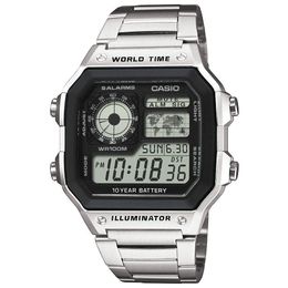 Chronograph CASIO TIMELESS COLLECTION "AE-1200WHD-1AVEF" Armbanduhren silberfarben Herren Quarzuhr, Armbanduhr, Herrenuhr, digital, Stoppfunktion, Weltzeit