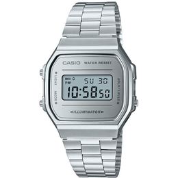 Chronograph CASIO VINTAGE "A168WEM-7EF", silber (silberfarben), Armbanduhren, Damen, Quarzuhr, Armbanduhr, Damen, Herren, digital, retro, Stoppfunktion