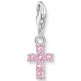 Charm-Einhänger Thomas Sabo "Kreuz Silber, 2032-051-9" Charms bunt (silberfarben, pink, pink) Damen mit Zirkonia (synth.)