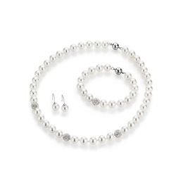 Schmuckset Firetti "Multipack Schmuck Geschenk Perlenkette Perlenarmband Perlohrhaken" Schmuck-Sets bunt (silberfarben-weiß + weiß) Damen mit Muschelkernperlen und Kristallsteinen