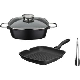 Topf-Set GSW "Gourmet Granit Grillmeister" Töpfe schwarz mit Aroma-Glasdeckel, Induktion