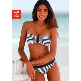 Bandeau-Bikini-Top Venice Beach "Summer" Gr. 38, Cup A/B, bunt (weiß, marine, gestreift) Damen Bikini-Oberteile mit kontrastfarbener Schlaufe