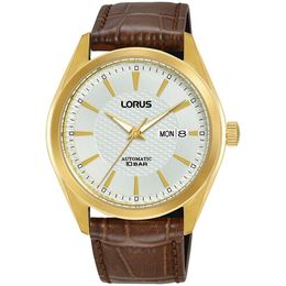 Automatikuhr Lorus "Classic", braun, Armbanduhren, Herren, Armbanduhr, Herrenuhr, Mechanische Uhr, Lederarmband, analog, Tag