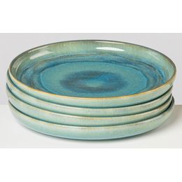 Dessertteller GIPFELSTÜCK "Tiefer See" Speiseteller Gr. 22cm, bunt (grün, blau) Scandi-Style, glänzende Reaktivglasur, jedes Stück ein Unikat