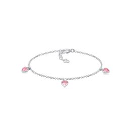 Armband Elli "Elli Kinder Herzen Rosa Zirkonia Erbskette 925 Silber" Armbänder Gr. 14 cm, ohne Stein, Silber 925 (Sterlingsilber), silberfarben (silber, pink) Damen