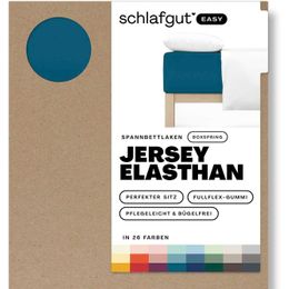 Spannbettlaken Schlafgut "EASY Jersey Elasthan Boxspring" Laken Gr. B/L: 140-160cm x 200-220cm, Jersey, 140-160x200-220cm 40cm, blau (petrol deep) MADE IN GREEN by OEKO-TEX