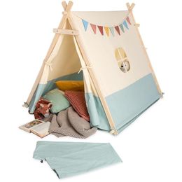 Spielzelt Pinolino "Yuma" Spielzelte beige (natur/blau) Kinder mit Zeltstangen aus Holz