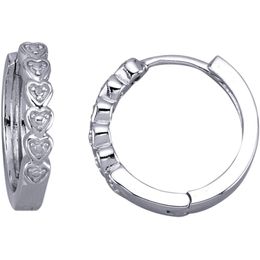 Paar Creolen Firetti "Schmuck Geschenk Silber 925 Ohrschmuck Ohrringe Herzen" Gr. 0,01 ct P3 = leicht erkennbare Einschlüsse, Silber 925 (Sterlingsilber)-Diamanten, silberfarben Damen mit Diamant