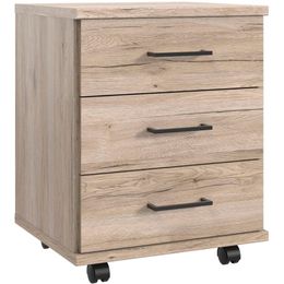 Rollcontainer wimex "Home Desk", braun (san remo eiche nachbildung), B:46cm H:58cm T:40cm, Spanplatte, Rollwagen, mit 3 Schubladen, 46cm breit, 58cm hoch