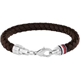 Lederarmband Tommy Hilfiger "ICONIC TH BRAIDED LEATHER, 2790545, 2790546" Armbänder Gr. Leder-Edelstahl, silberfarben (braun-edelstahlfarben) Herren mit Emaille