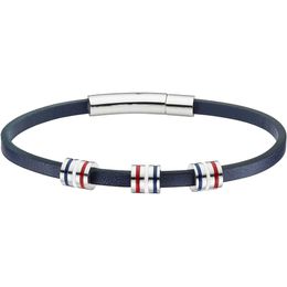 Lederarmband HECHTER PARIS "Schmuck Geschenk Armschmuck Edelstahl blau, rot,weiß" Armbänder Gr. Edelstahl-Leder, bunt (edelstahlfarben, blau, weiß, rot) Damen