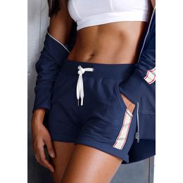 H.I.S. Shorts H.I.S Gr. 44/46, N-Gr, blau (marine), Damen, Sweatware, Obermaterial: 77% Baumwolle, 20% Polyester, 3% Elasthan, unifarben mit Farbeinsätzen, Hosen, mit seitlichen Tapestreifen