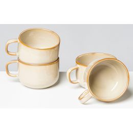 Tasse GIPFELSTÜCK "Nebelwald" Trinkgefäße Gr. 220 ml, 4 tlg., beige (beige, braun) Kaffeetasse Scandi-Style, Reaktivglasur, jedes Stück ein Unikat, 4-teilig