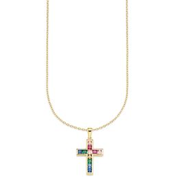 Kette mit Anhänger Bruno Banani "Schmuck Geschenk Silber 925 Halsschmuck Halskette Regenbogen Kreuz" Halsketten Gr. Silber 925 (Sterlingsilber), L: 48cm, goldfarben (gelbgoldfarben-mehrfarbig) Damen mit Zirkonia (synth.)