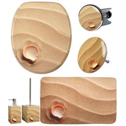 Badaccessoire-Set Sanilo "Clam" Badaccessoires-Sets beige (natur, braun) bestehend aus WC-Sitz, Badteppich, Stöpsel, Seifenspender, WC-Bürste