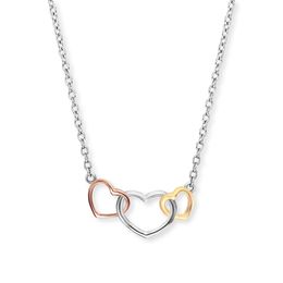 Kette mit Anhänger Engelsrufer "3 HERZEN SILBER TRICOLOR, ERN-WITHLOVE-03" Halsketten Gr. Silber 925 (Sterlingsilber), L: 44cm, rosegold (silberfarben-gelbgoldfarben-roségoldfarben) Damen