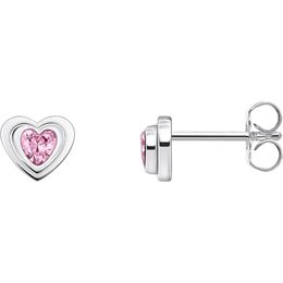 Paar Ohrstecker Thomas Sabo "Herz mit pinkfarbenem Zirkonia, H2271-414-9, H2271-643-9" Ohrringe Gr. Silber 925 (Sterlingsilber), bunt (silberfarben-rosa + rosa) Damen mit Zirkonia (synth.)