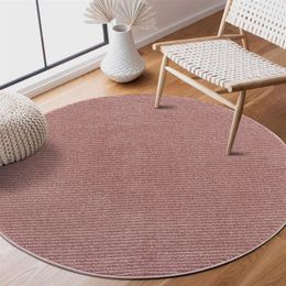 Teppich Carpet City "Friseé-Teppich FANCY900" Teppiche Gr. Ø 200 cm 1 St., 12 mm, rosa (rosé) Kurzflor, Einfarbig, 3D-Optik, Streifen Look