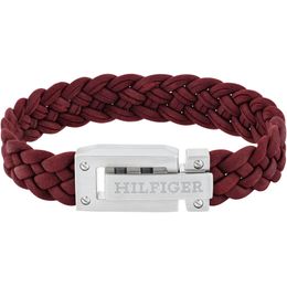 Lederarmband Tommy Hilfiger "FLAT BRAIDED, 2790517, 2790519" Armbänder Gr. Leder-Edelstahl, rot (bordeaux-edelstahlfarben) Herren