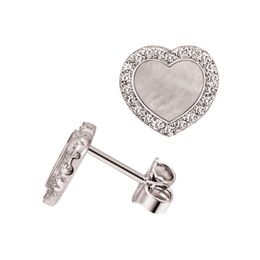 Paar Ohrstecker Firetti "Schmuck Geschenk Silber 925 Ohrschmuck Herz "LIEBE"" Ohrringe Gr. Silber 925 (Sterlingsilber), weiß (silberfarben, perlmuttfarben, weiß, kristallweiß) Damen mit Perlmutt und Zirkonia