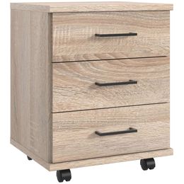 Rollcontainer wimex "Home Desk", braun (eiche sägerau nachbildung), B:46cm H:58cm T:40cm, Spanplatte, Rollwagen, mit 3 Schubladen, 46cm breit, 58cm hoch