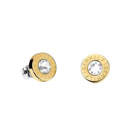 Paar Ohrstecker Tommy Hilfiger "Schmuck Edelstahl Ohrschmuck Ohrringe CLASSIC SIGNATURE" Gr. Edelstahl, goldfarben (edelstahlfarben-gelbgoldfarben + weiß) Damen mit Kristallstein