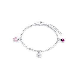 Armband Prinzessin Lillifee "9082414, Marienkäfer, Schmetterling, Kleeblatt" Armbänder Gr. Silber 925 (Sterlingsilber), rosa (silberfarben-rosa-pink + rosa-pink) Mädchen mit Zirkonia (synth.)