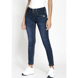 Skinny-fit-Jeans Gang "94MORA" Gr. 26, N-Gr, blau (deep dunkelblau), Damen, Denim/Jeans, Obermaterial: 67% Baumwolle, 29% Polyester, 4% Elasthan, Jeans, mit 3-Knopf-Verschluss und Passe vorne