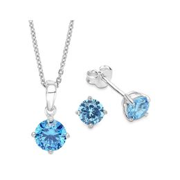 Schmuckset Amor "9964963, 9964888 Halskette und Ohrringe" Schmuck-Sets blau (silberfarben-royalblau + royalblau) Damen mit Zirkonia (synth.)