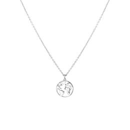 Kette mit Anhänger PURELEI "Schmuck Geschenk Worldmap, Welt-Motiv, Necklace-WorldMap" Halsketten Gr. Edelstahl, L: 45cm, silberfarben (edelstahlfarben) Damen