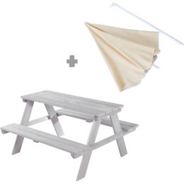 Garten-Kindersitzgruppe Roba "Picknick for 4 Outdoor +" Sitzmöbel-Sets Gr. B/H/T: 89cm x 175cm x 84,5cm, Kindgerechte Sitzhöhe-mit schattenspendendem Schirmset, grau Kinder grau, mit Sonnenschirm