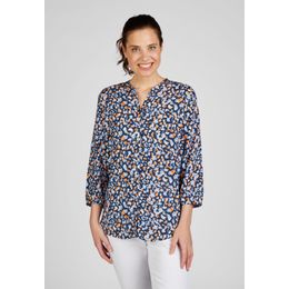 Klassische Bluse Rabe "Rabe Hemdbluse mit Stehbund" Gr. 40, blau (dunkelblau) Damen Blusen