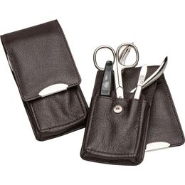 ERBE® Maniküre-Etui ERBE "Stecketui mit Druckknopfverschluss aus echtem Leder" Nageletuis Gr. B/H/T: 60mm x 120mm x 25mm 4 tlg., braun bestückt mit Solinger Premium Stahlwaren