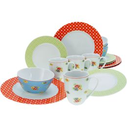 Kombiservice Creatable "Geschirr-Set Emily" Geschirr-Sets Gr. 16 tlg., bunt Geschirr-Sets Service, romantisches Blumendekor, 16 Teile, für 4 Personen