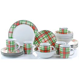 Kombiservice Retsch Arzberg "Highland Green" Geschirr-Sets Gr. 24 tlg., bunt (rot, grün, taupe, weiß) traditionelles Schotten-Karo in frischen Farben